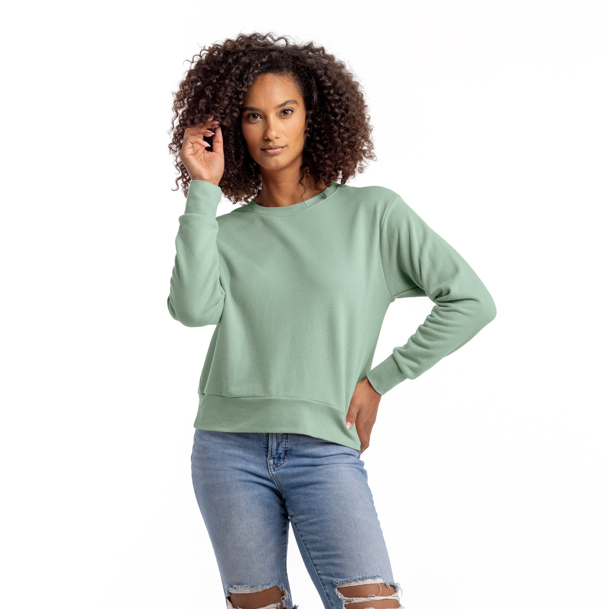 Next Level 9084 Women's Laguna Sueded Sweatshirt (Stonewash Green ...