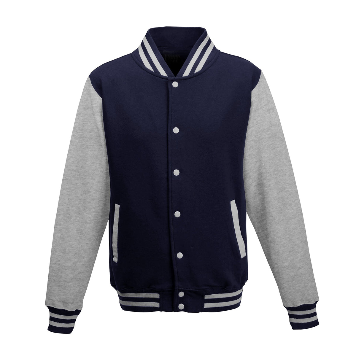 AWDis JHY043 Youth Fleece Letterman Jacket (Oxford Navy/Heather Grey ...
